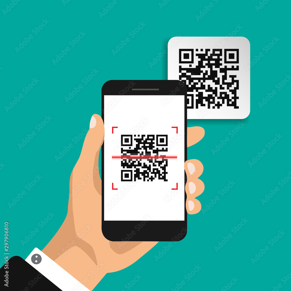 Hand holds phone with qr code on screen. Scanning code by phone. Qr ...