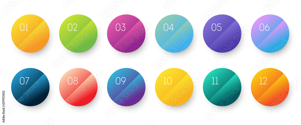 Circle 3d icon set with number bullet point from 1 to 12. Stock Vector ...
