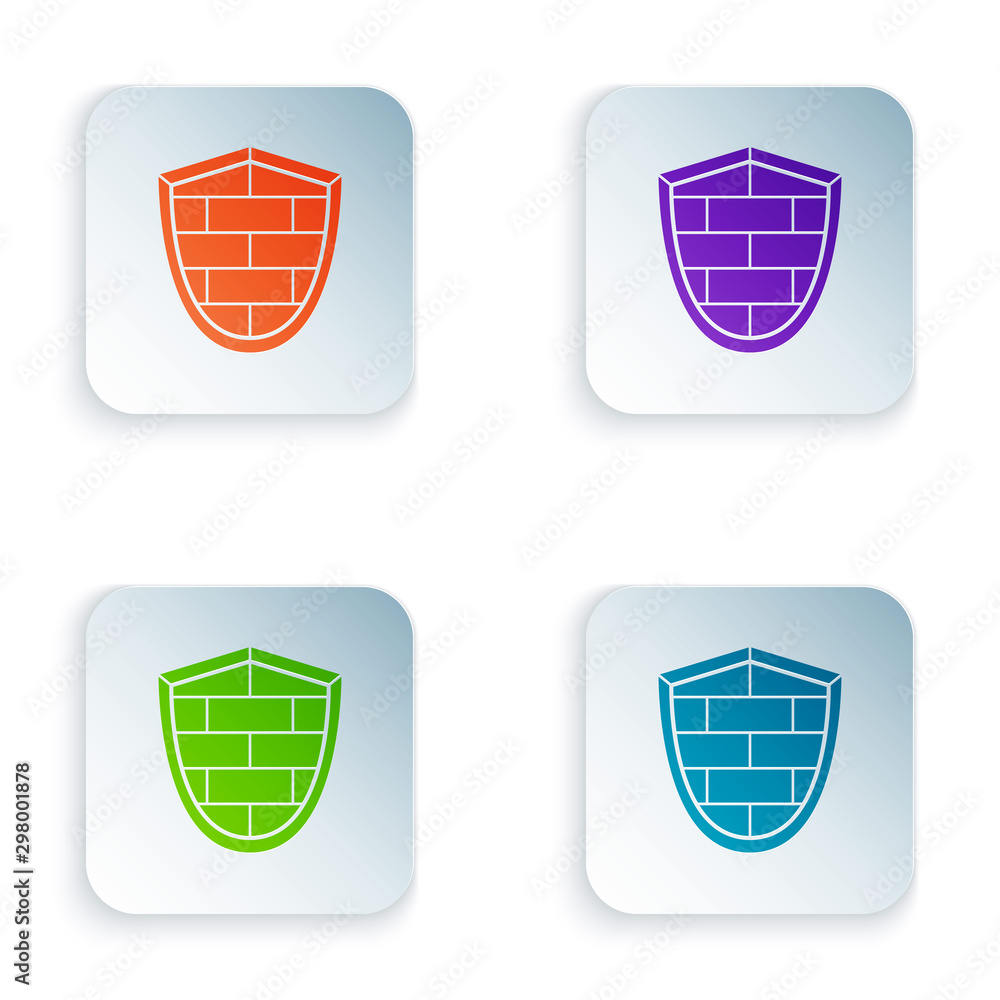 Color Shield with cyber security brick wall icon isolated on white ...