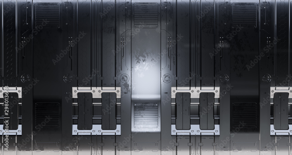 3d render sci-fi metal panel surfaces. Future background with complex ...