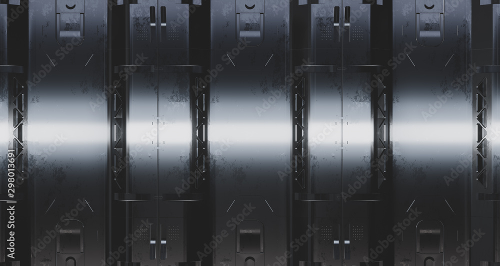 3d render sci-fi metal panel surfaces. Future background with complex ...