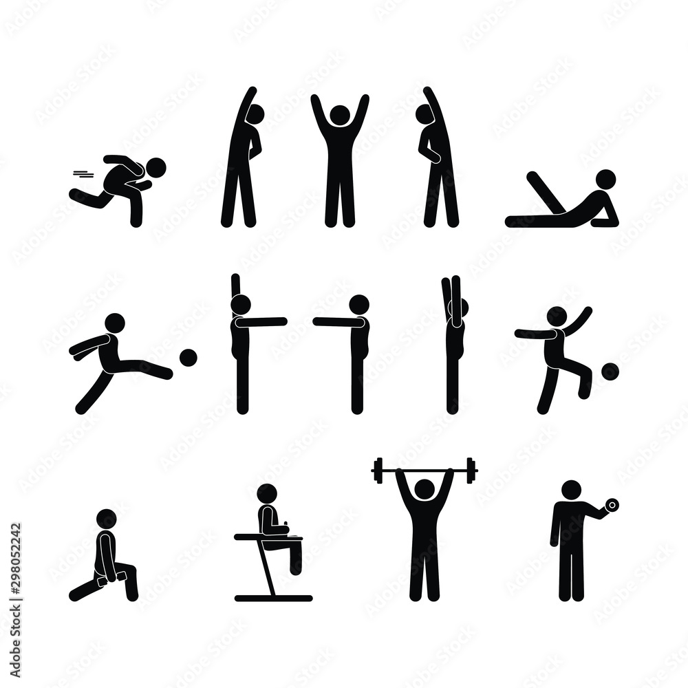icons athletes, various sports, stick figure man pictogram, set of ...