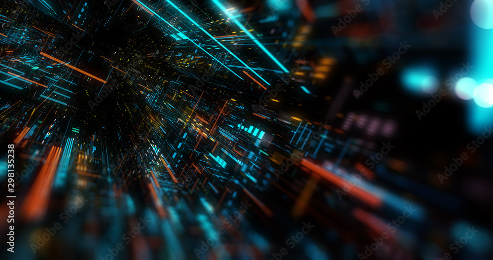 Ilustración de Stock Flying futuristic central processing unit ...