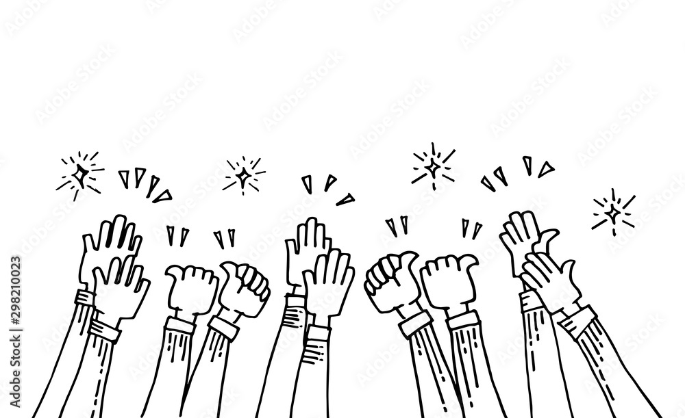 hand drawn of hands up, applause. thumbs up. Hands clapping. applause gestures. congratulation ...