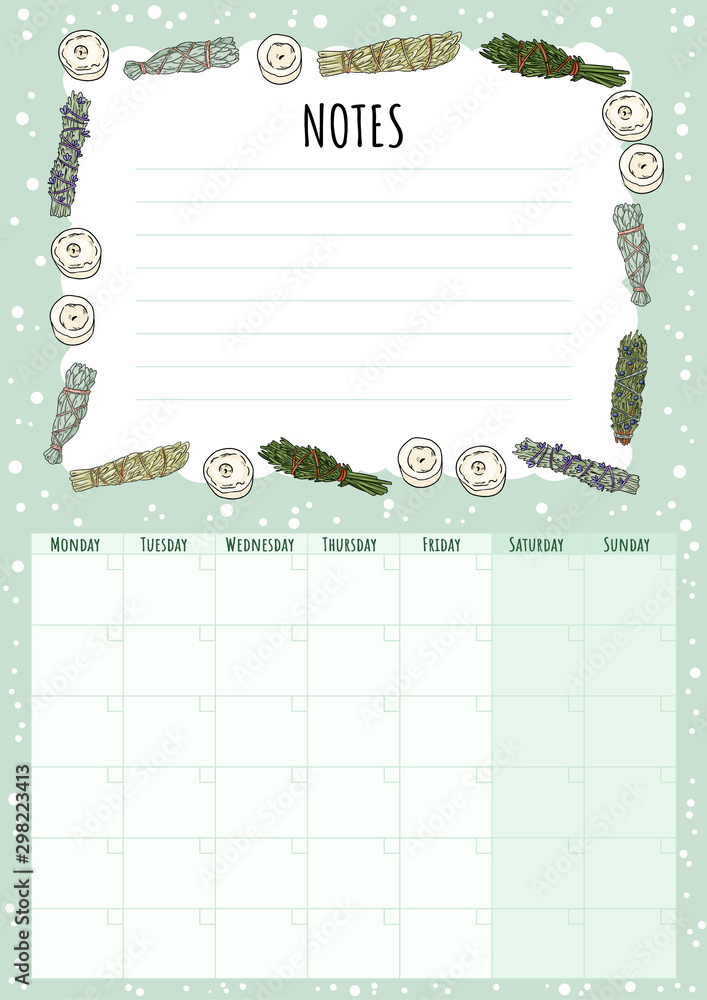 Boho monthly calendar with sage smudge sticks elements and to do list ...