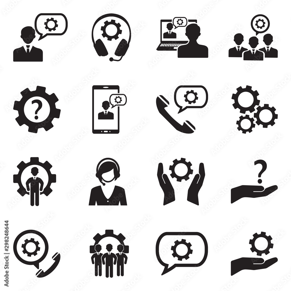 Technical Support Icons. Black Flat Design. Vector Illustration. Stock ...