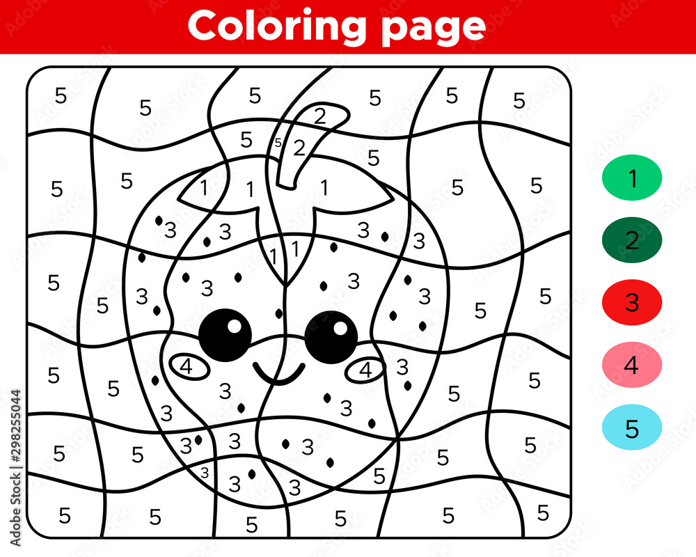 Number coloring page for preschool kids. Educational game. Cute kawaii ...