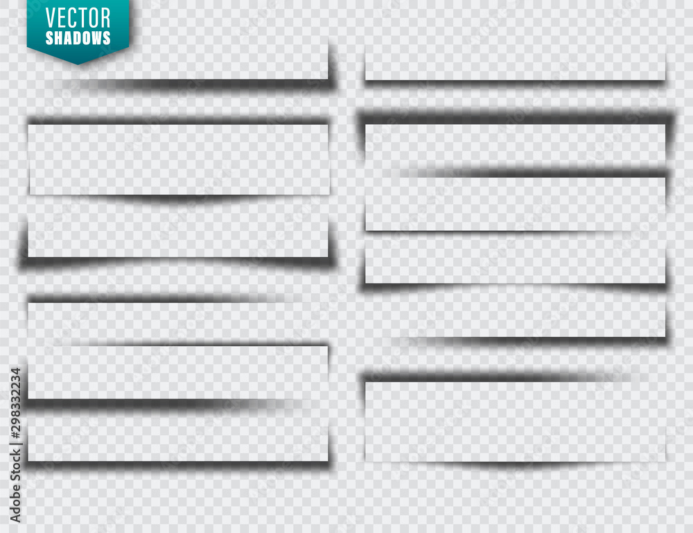Vector shadows set. Page dividers on transparent background. Realistic ...