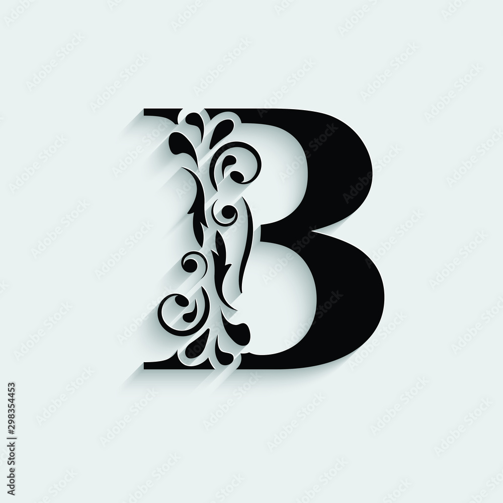 letter B. Black flower alphabet. Beautiful capital letters with shadow ...