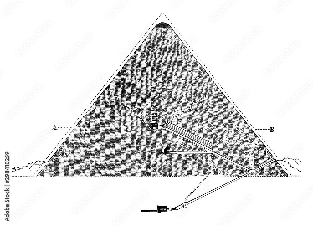 Great Pyramid of Giza, Cross Section, vintage engraving... Stock Vector ...