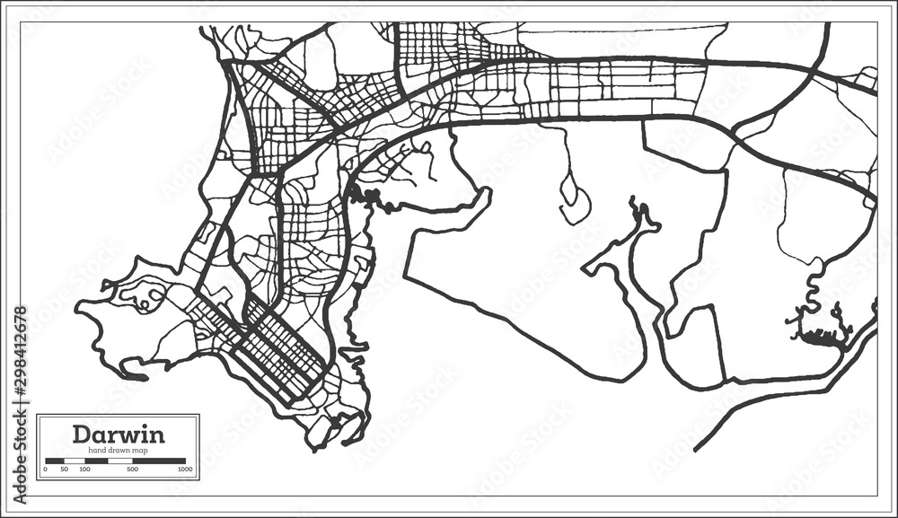 Vector de Stock Darwin Australia City Map in Black and White Color. Outline Map. | Adobe Stock