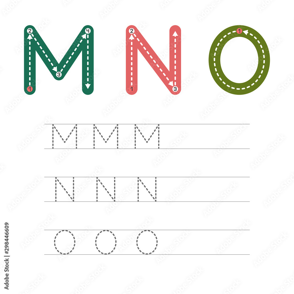 Learning to write a letter - M,N,O. A practical sheet from a set of ...