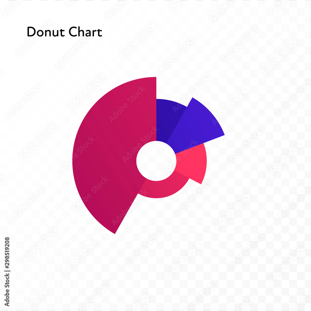 Vector de Stock Vector color flat chart diagram icon illustration. Red and blue gradient donut ...