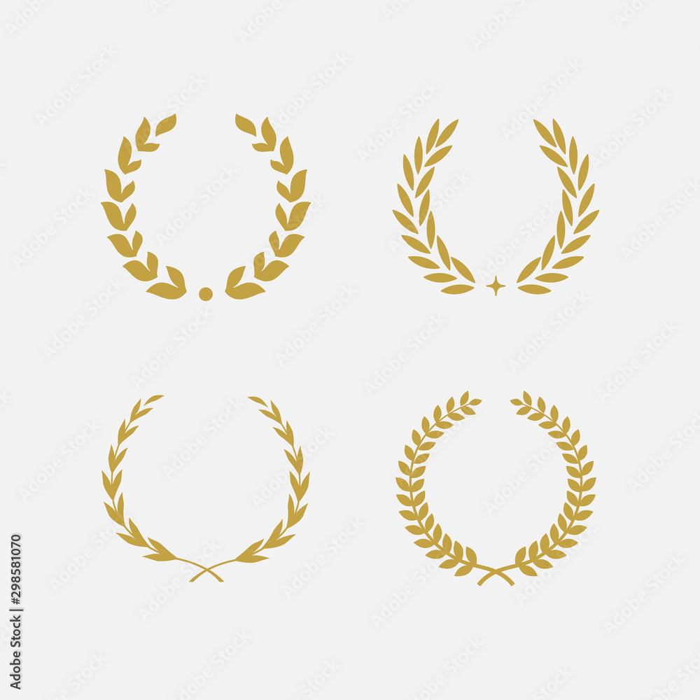 Golden Laurel Wreath floral heraldic element set, Heraldic Coat of Arms ...