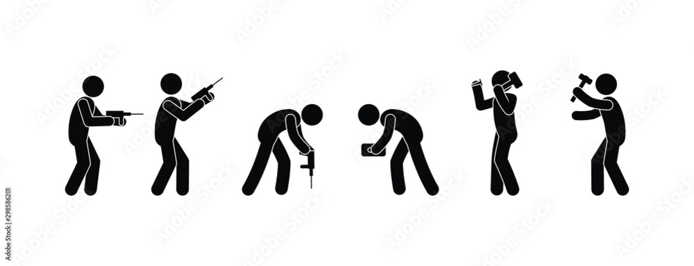 stick figure repair pictograms, people icons, isolated characters man ...
