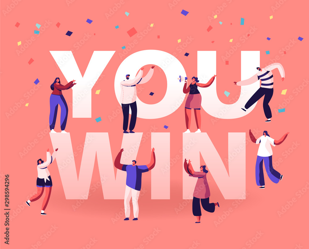 You Win Concept. Cheerful People Laughing Dancing and Celebrating with ...
