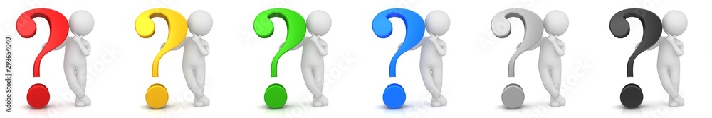 question mark red gold yellow green blue silver black 3d rendering ...