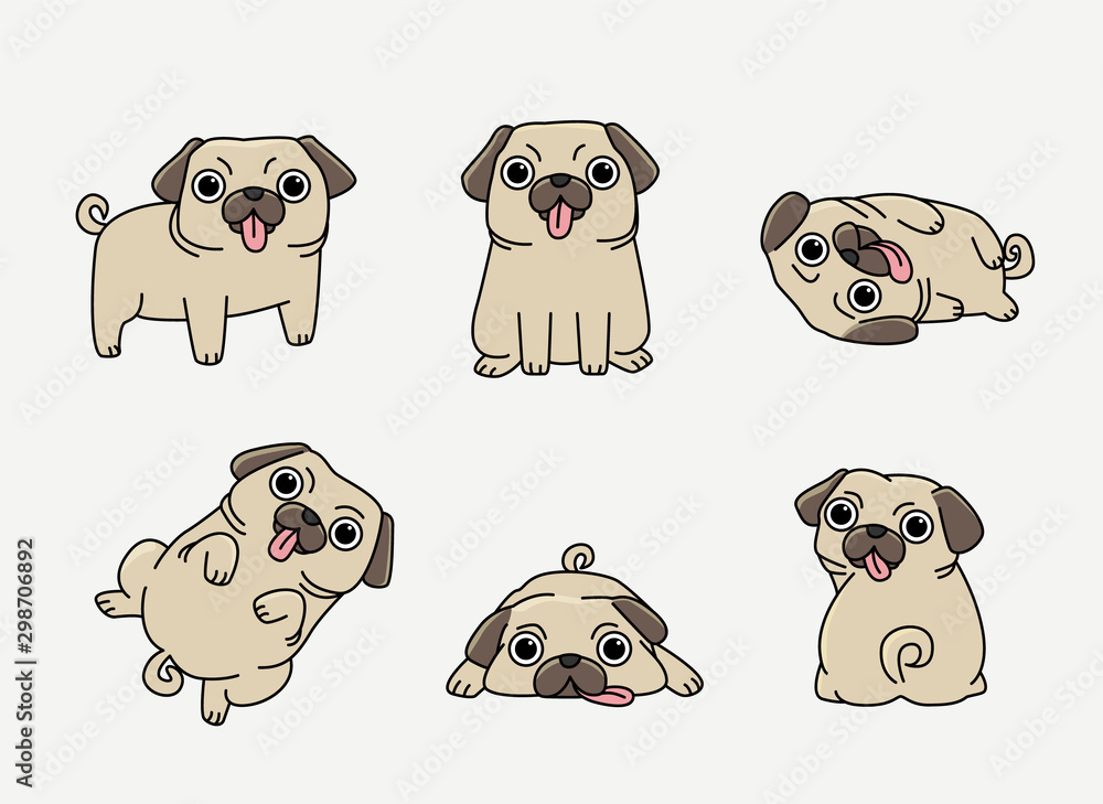 Funny pug in different pose set Stock Vector | Adobe Stock