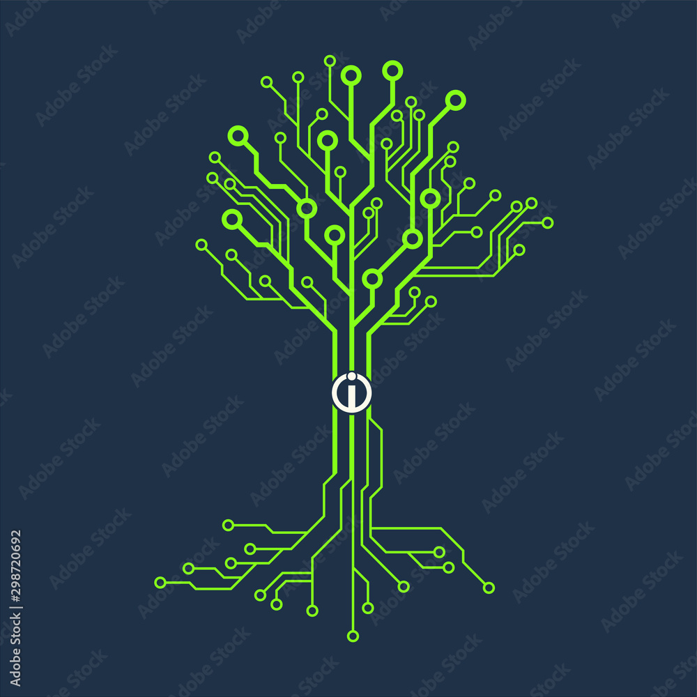 Circuit board tree symbol. Computer tree with motherboard elements ...