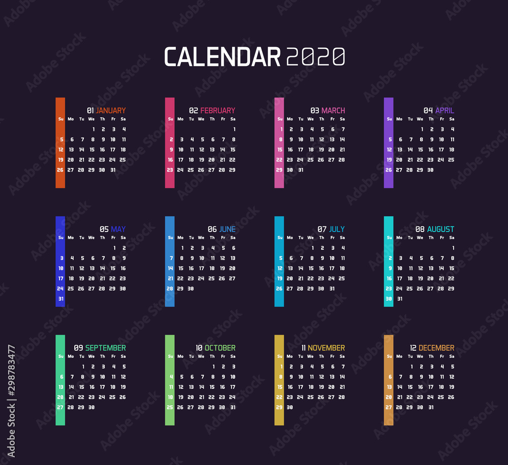 Modern minimal Calendar Planner Template for 2020. Vector design ...