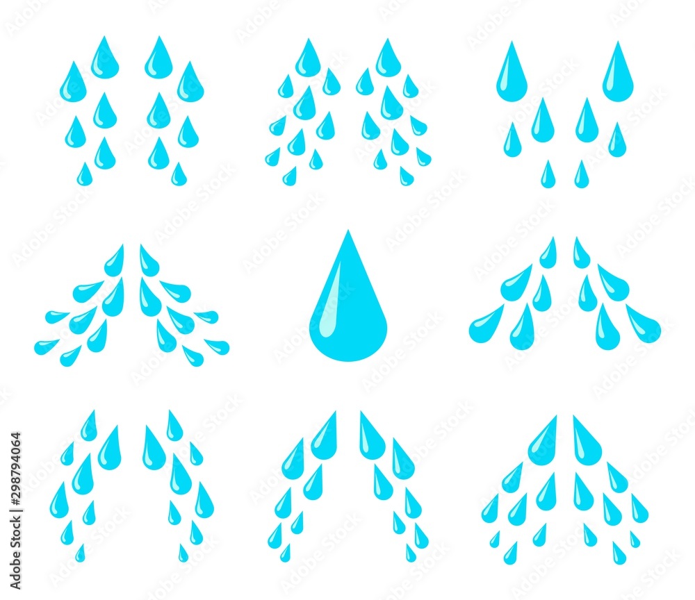 Cartoon tears. Cry, water and sweat drops, eye droplets. Teardrop rain ...