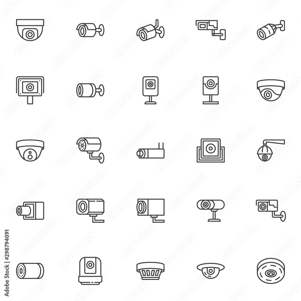 CCTV camera line icons set. linear style symbols collection, outline ...