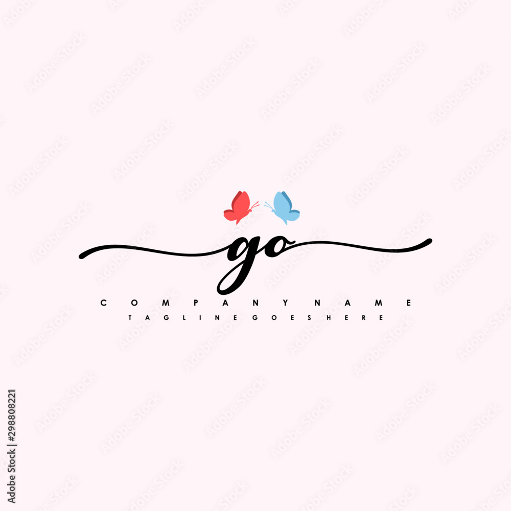Initial GO with a butterfly on the handwriting Logo vector. Letter Logo ...