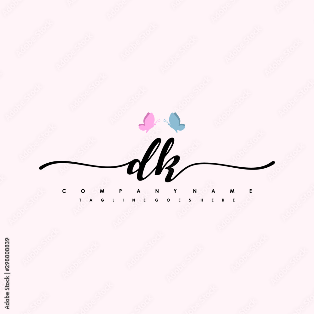 Initial DK with a butterfly on the handwriting Logo vector. Letter Logo ...