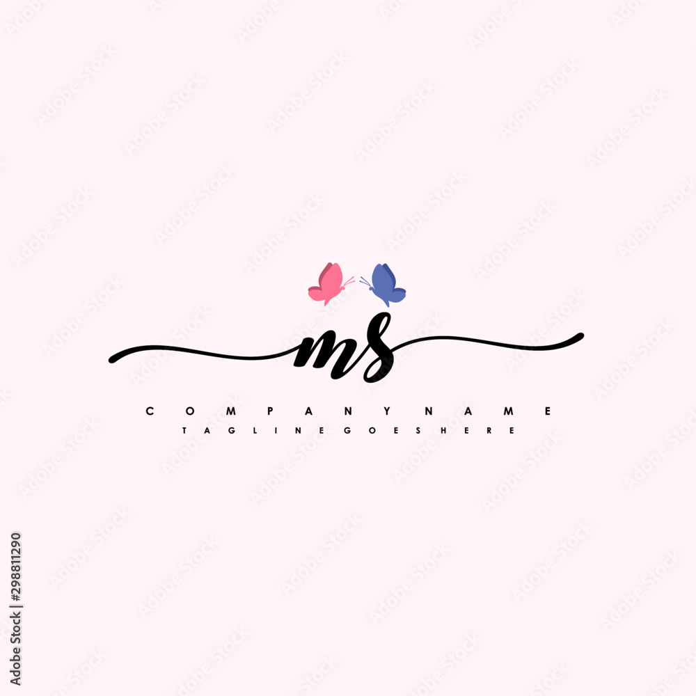 Initial MS with a butterfly on the handwriting Logo vector. Letter Logo ...