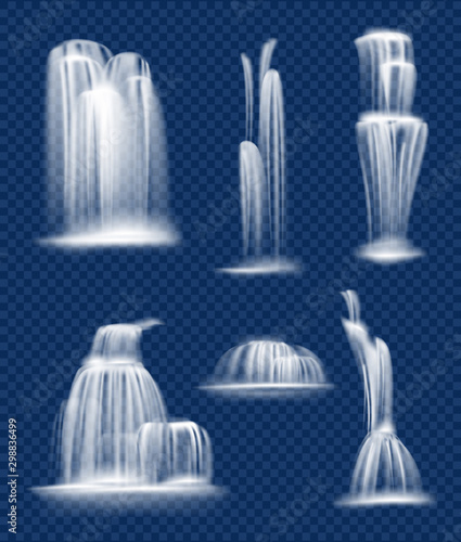 Waterfall flowing. Fresh clean and transparent water cascade falls ...