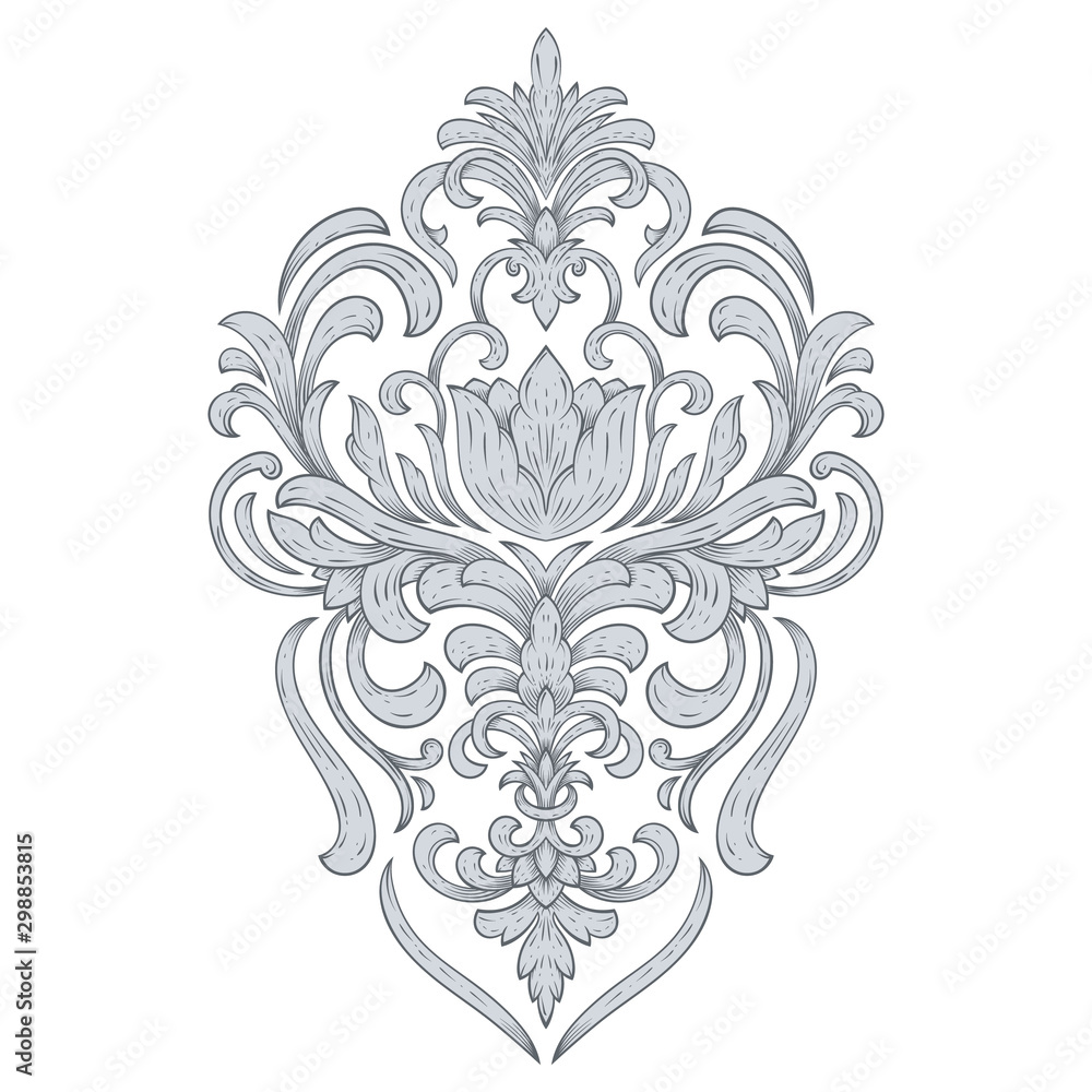 Vector damask element. Isolated damask central illistration. Classical ...