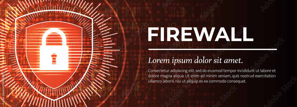 Firewall on Red Modern Digital Background. Web Banner Concept. Fine ...