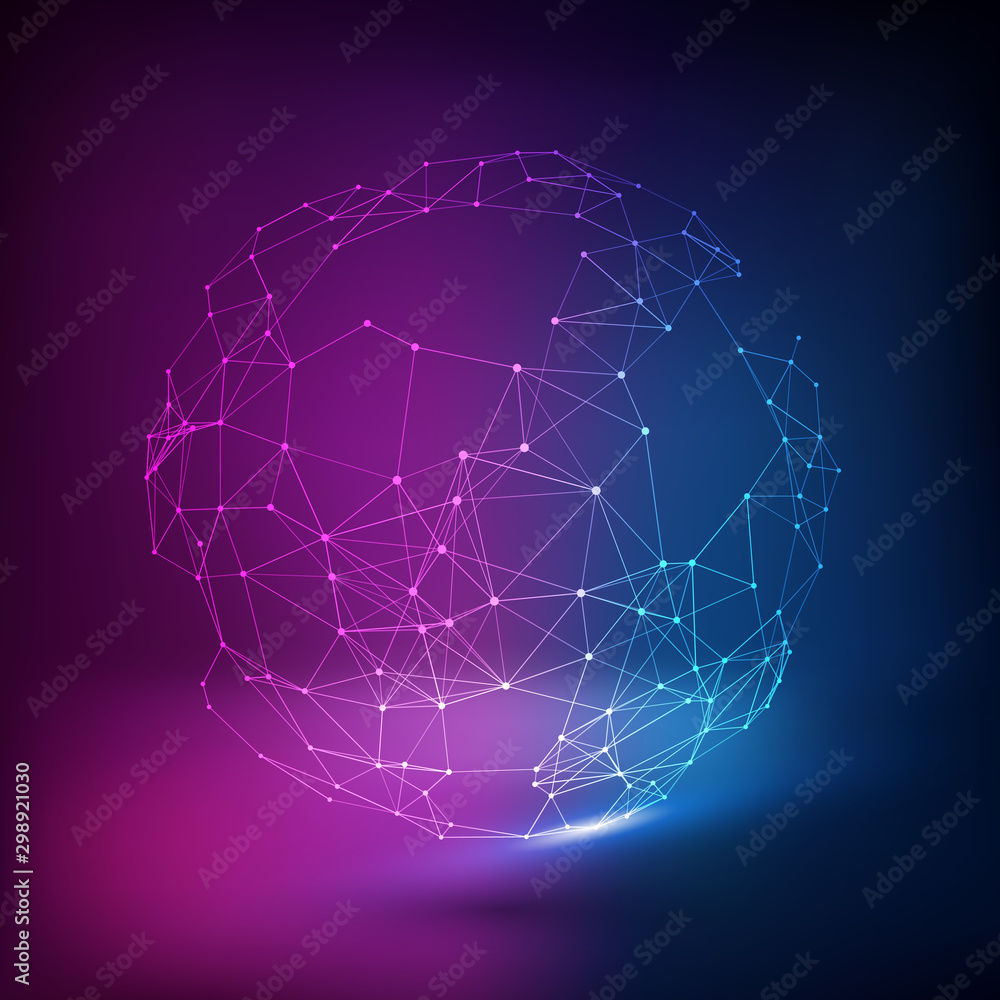 Network graph of connected nodes. Social media graph of users. Sphere ...