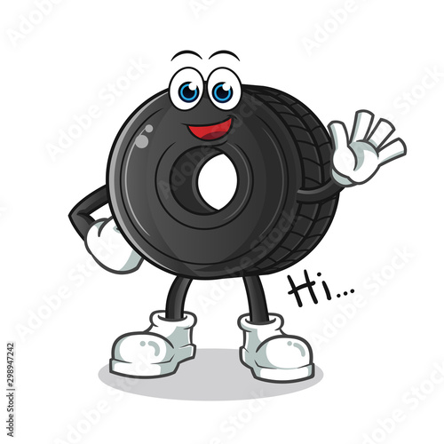tire waving cartoon vector mascot illustration Stock Vector | Adobe Stock