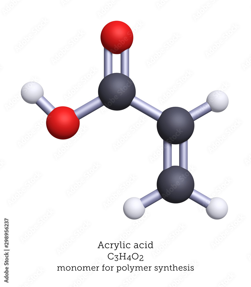 Molecular model of acrylic acid, a precursor for polymer synthesis ...