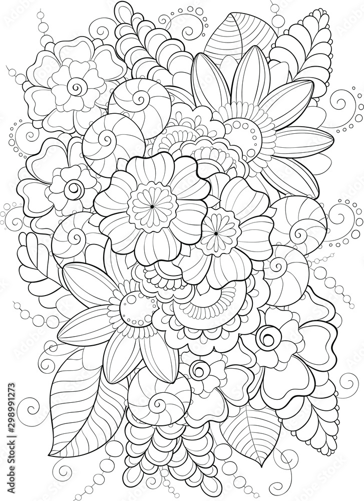 Doogle flowers bouquet coloring page Stock Vector | Adobe Stock