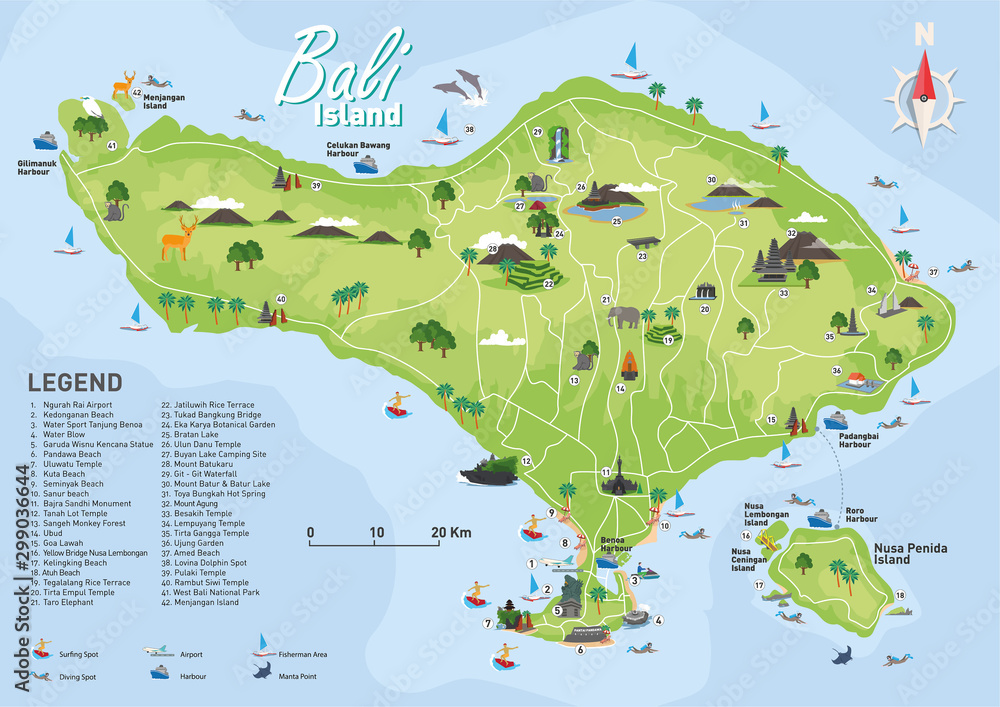 Bali Island Map With Details Stock Vector | Adobe Stock