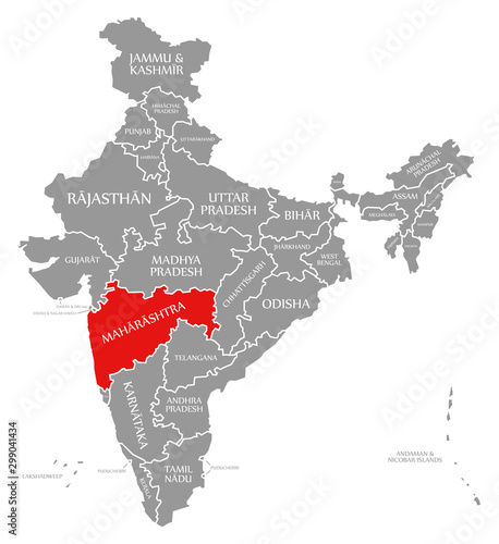 Maharashtra red highlighted in map of India - Buy this stock ...