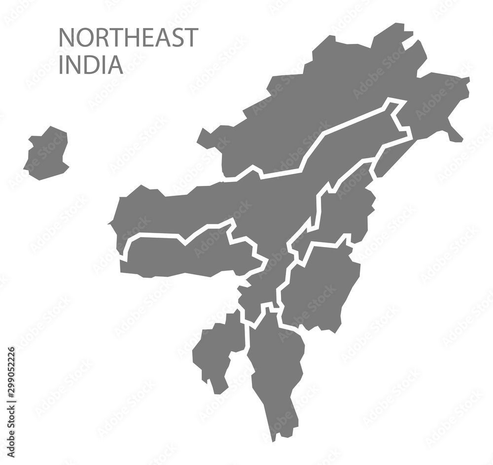 Northeast India gray region map illustration Stock Vector | Adobe Stock