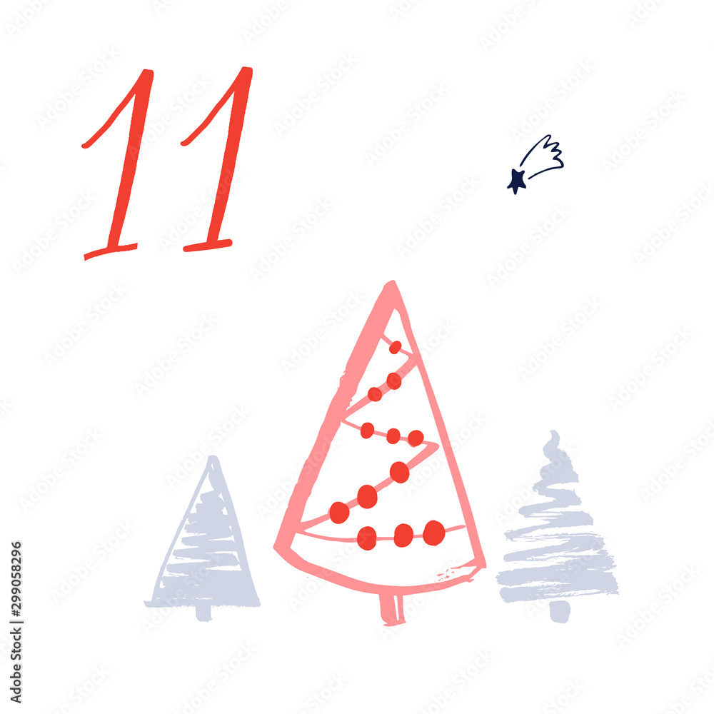 Advent calendar, day 11. Cute hand drawn illustration, large ...