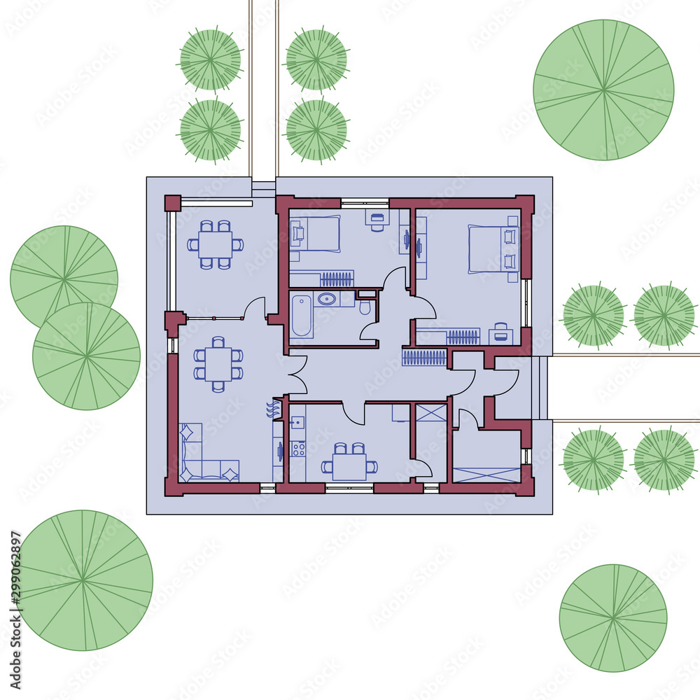 Architectural floor plan of a house. The drawing of the cottage. One ...