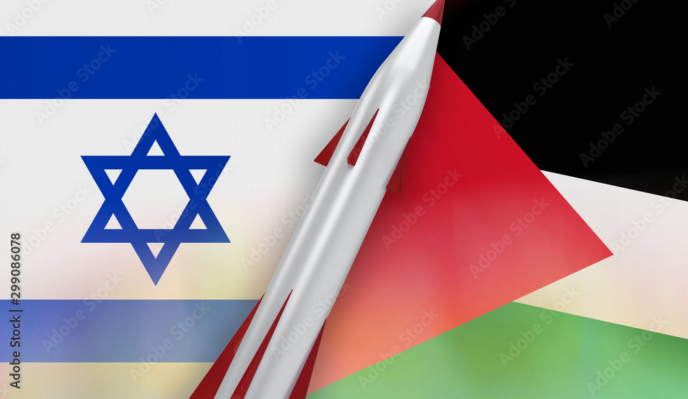 Missile of Israel and Palestine on flags background Stock Illustration ...