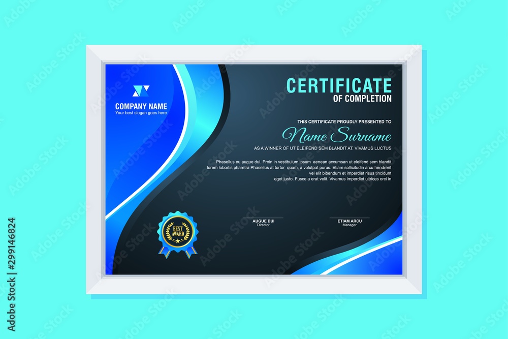Certificate Template, modern and trendy design, with Blue, gold and ...