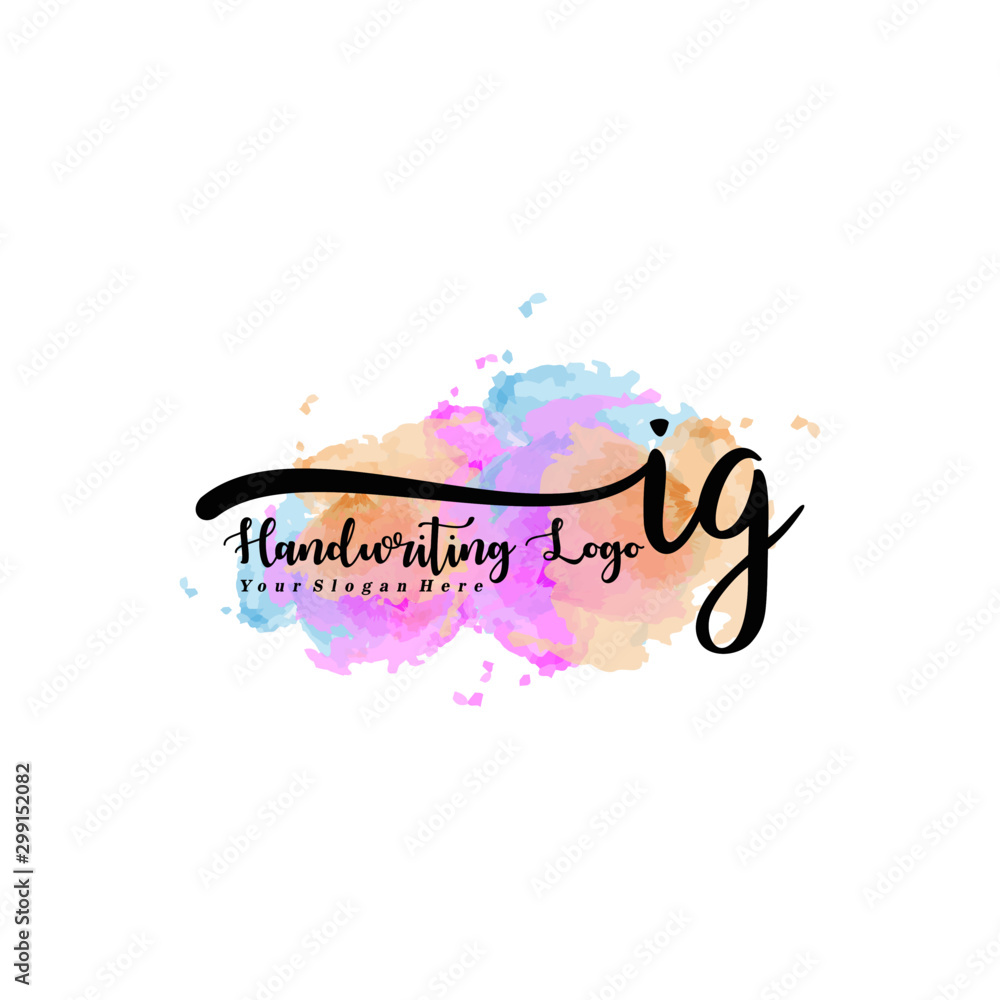 Initial IG handwriting watercolor logo vector. Letter handwritten logo ...