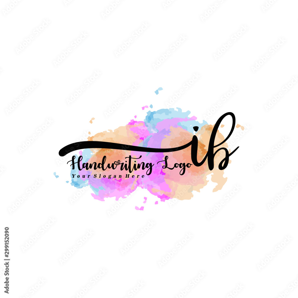 Initial IB handwriting watercolor logo vector. Letter handwritten logo ...