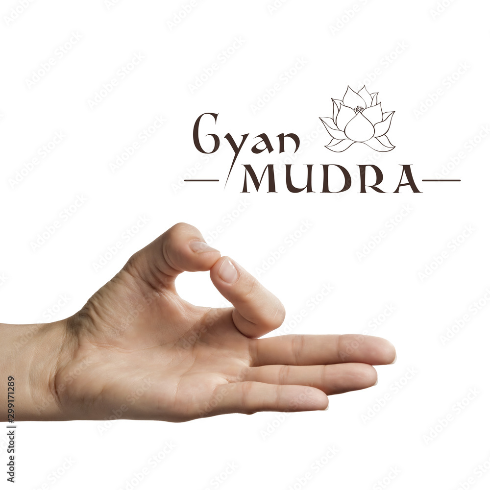 Gyan mudra. Yogic hand gesture on white isolated background. Stock ...