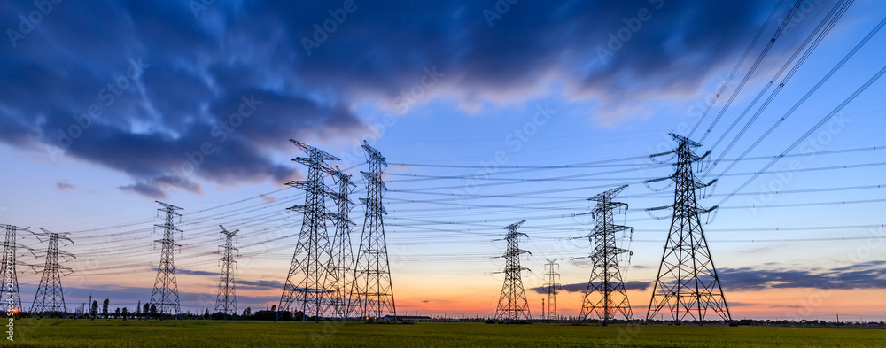 High voltage electricity tower sky sunset landscape,industrial ...