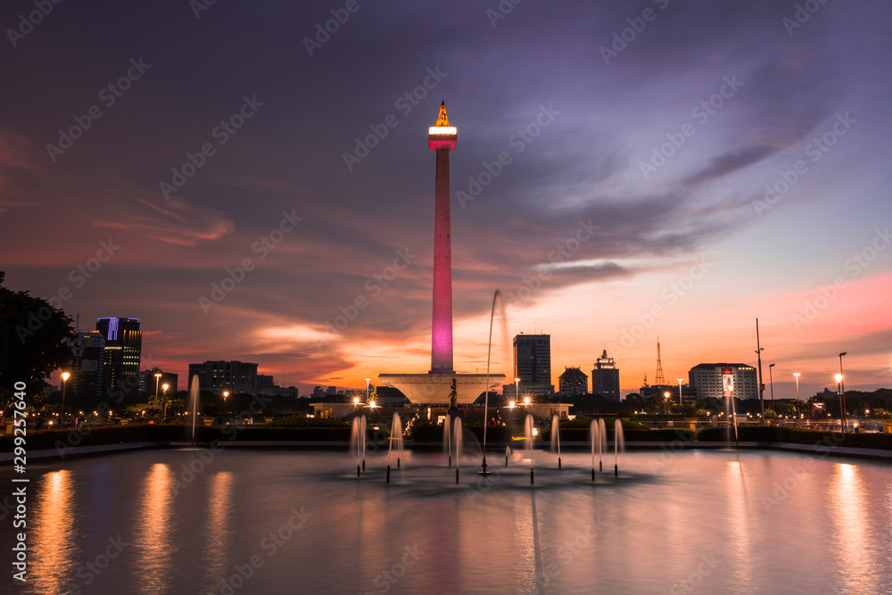 National Monument (Monas) under colorful sunset, the iconic monument in ...