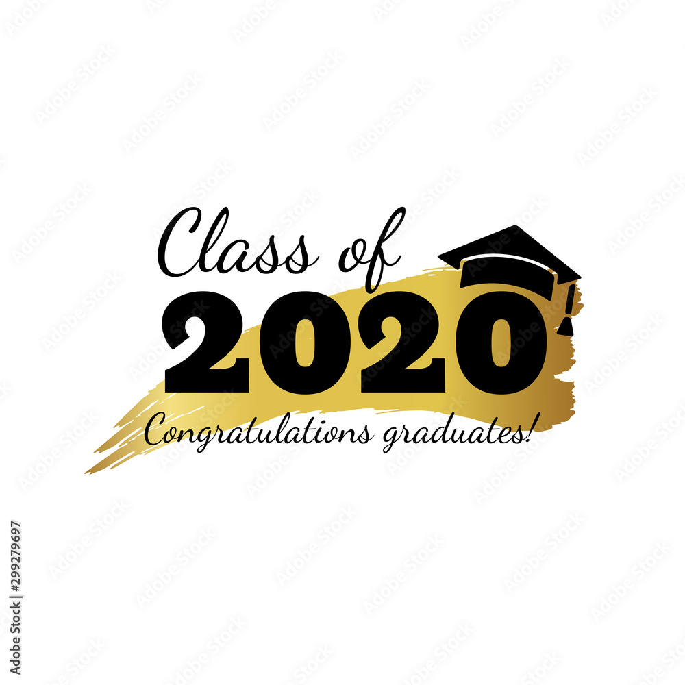 Class of 2020. Hand drawn brush gold stripe and number with education ...