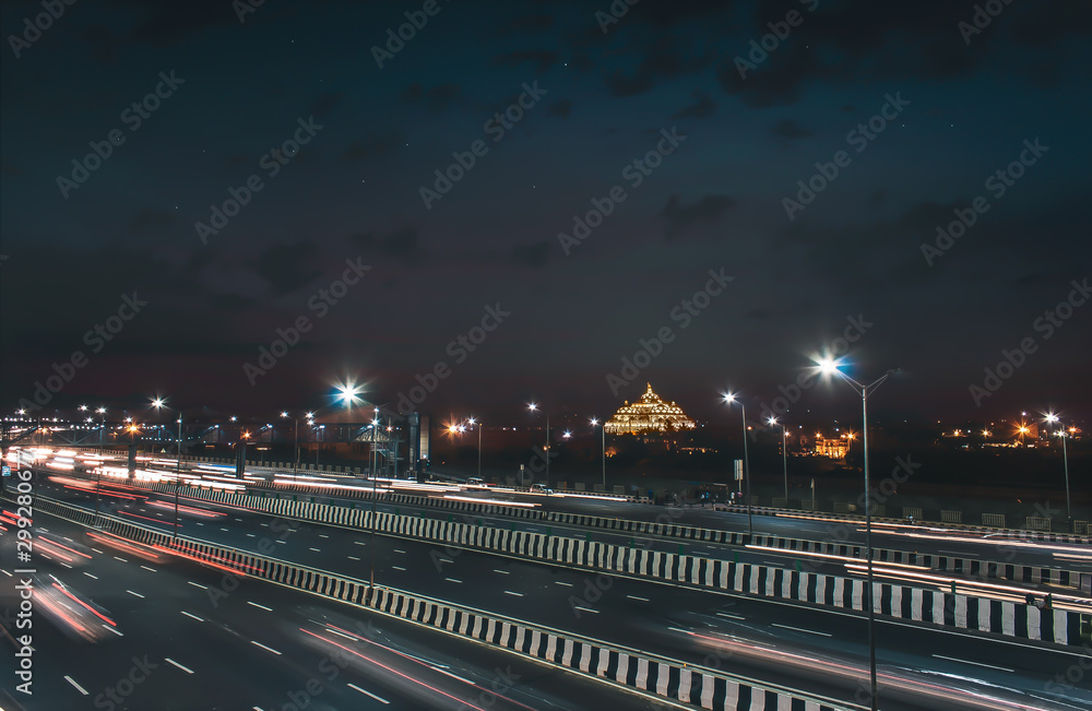 The famous Akshardham temple during night. Stock Photo | Adobe Stock
